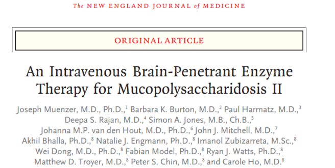 NEJM：一种用于治疗黏多糖贮积症II型的静脉注射、可穿透血脑屏障的酶替代疗法-MedSci.cn